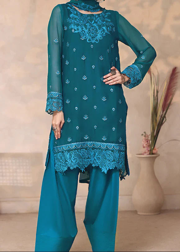 Grace Z(TURQUOISE VEIL) - Stitched Embroidered Chiffon 3PC Suit ...